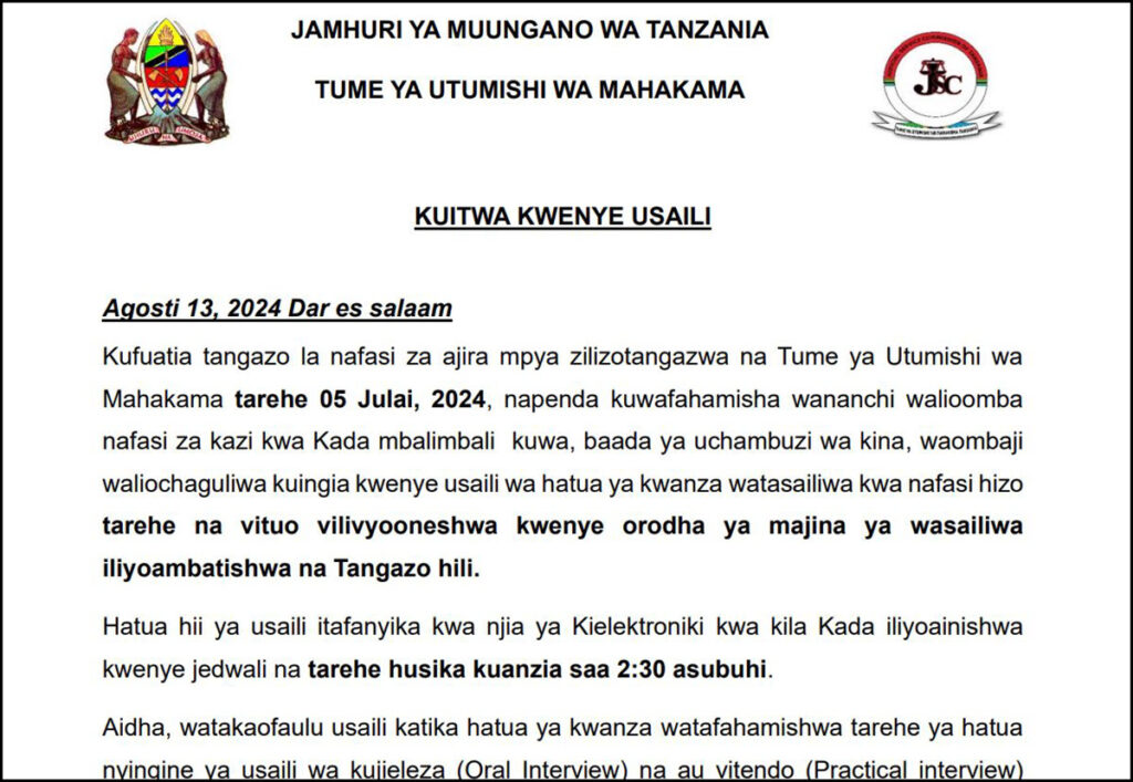 Majina ya walioitwa kwenye Usaili Tume ya Utumishi wa Mahakama JSC - HABARI FORUM