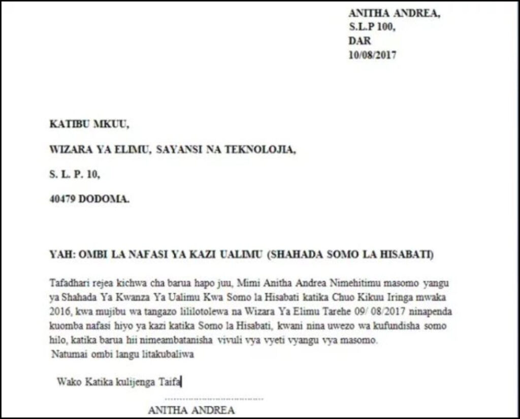 Mfano wa Barua ya Kuomba Kazi Ajira Portal - HABARI FORUM