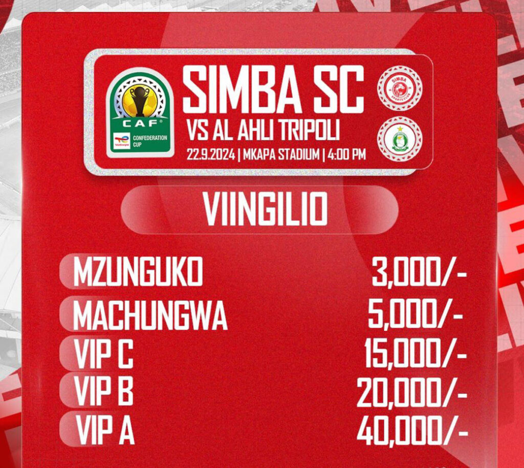 Viingilio Mechi ya Simba Vs Al Ahli Tripoli 22/09/2024 - HABARI FORUM