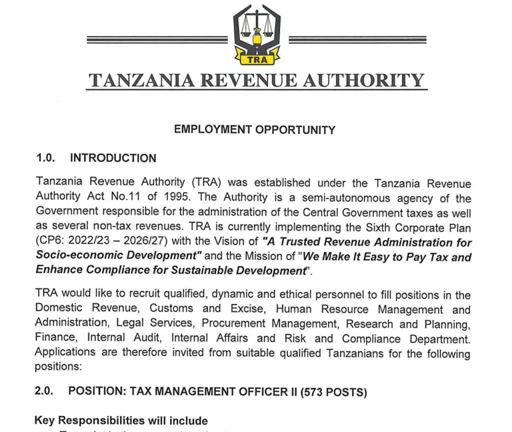 Mfano wa Barua ya Kuomba Kazi TRA (Tanzania Revenue Authority) - HABARI ...