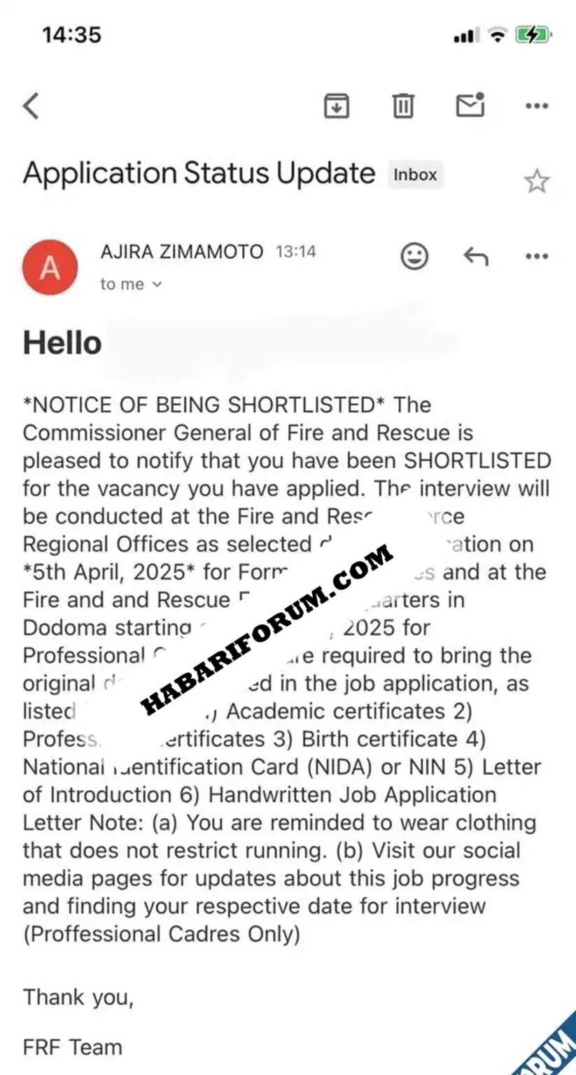 Majina Ya WALIOITWA Kwenye Usaili Jeshi La Zimamoto Na Uokoaji 2025 ...